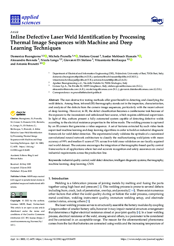 Pdf Inline Defective Laser Weld Identification By Processing Thermal Image Sequences With