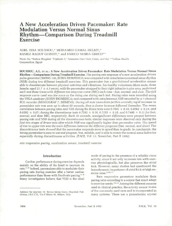 (PDF) A New Acceleration Driven Pacemaker: Rate Modulation Versus ...
