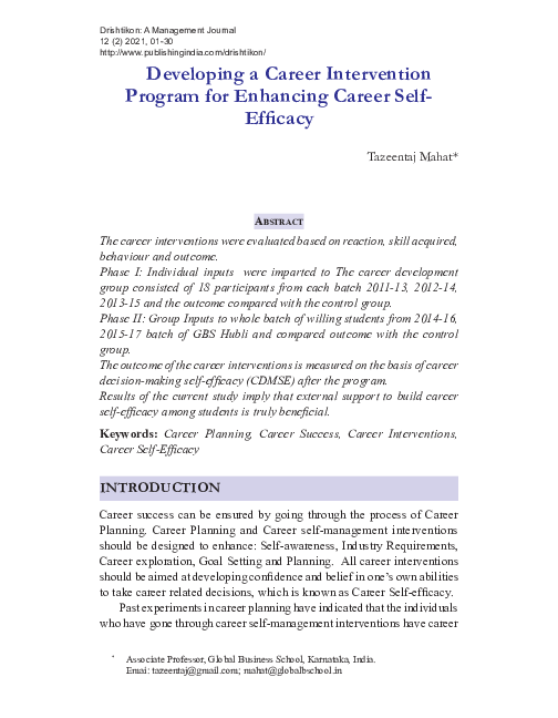 (PDF) Developing a Career Intervention Program for Enhancing Career ...