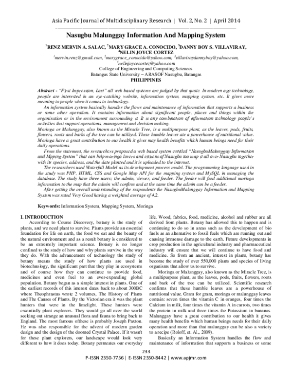 (PDF) Nasugbu Malunggay Information and Mapping System