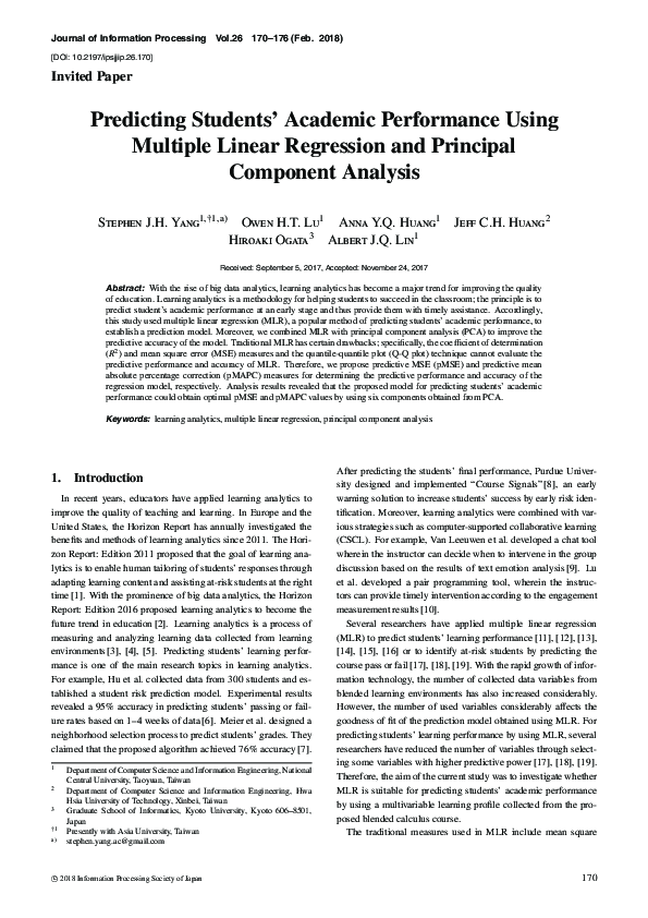 (PDF) Predicting Students' Academic Performance Using Multiple Linear Regression and Principal ...