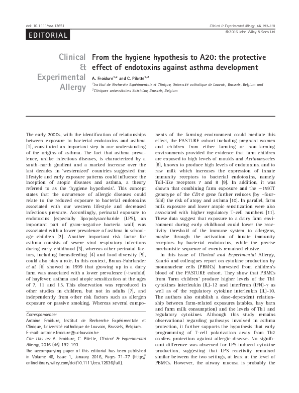 (PDF) From the hygiene hypothesis to A20: the protective effect of ...