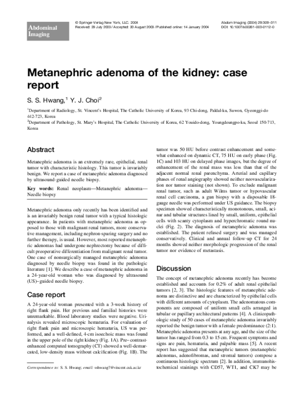 (PDF) Metanephric adenoma of the kidney