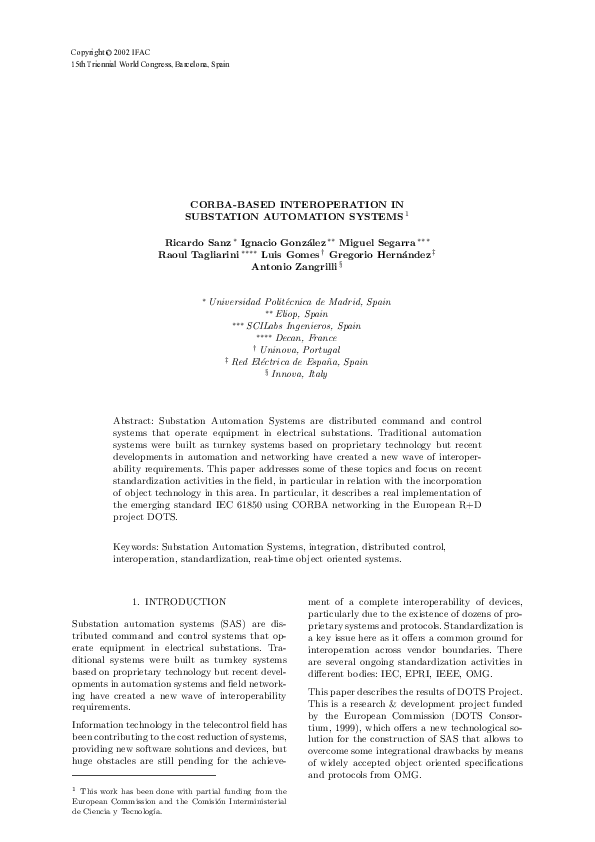 Pdf Corba Based Interoperation In Substation Automation Systems