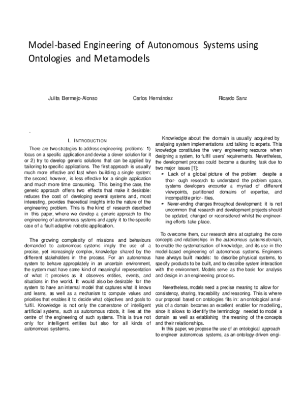 (PDF) Model-based engineering of autonomous systems using ontologies and metamodels