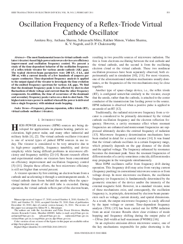 (PDF) Oscillation Frequency of a Reflex-Triode Virtual Cathode Oscillator