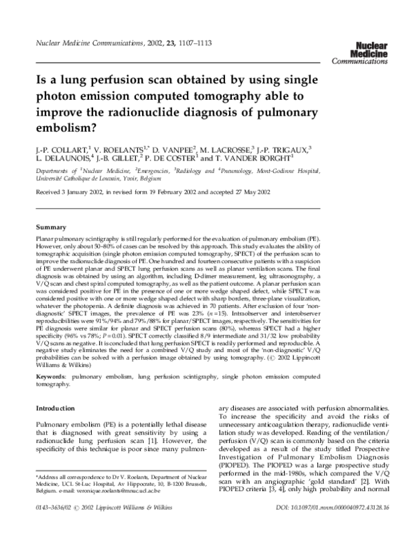 (PDF) Is a lung perfusion scan obtained by using single photon emission computed tomography able ...