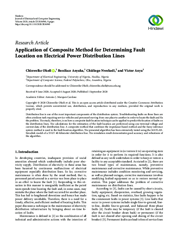 Pdf Application Of Composite Method For Determining Fault Location On Electrical Power