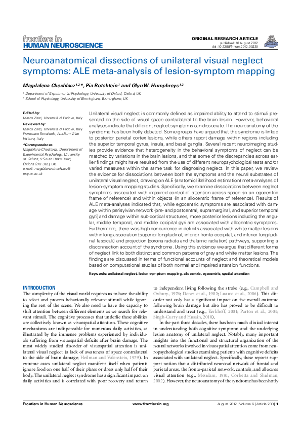 (PDF) Neuroanatomical Dissections of Unilateral Visual Neglect Symptoms ...