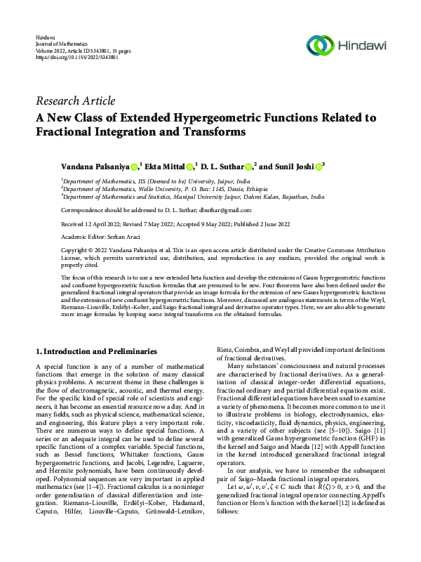 (PDF) A New Class of Extended Hypergeometric Functions Related to Fractional Integration and ...