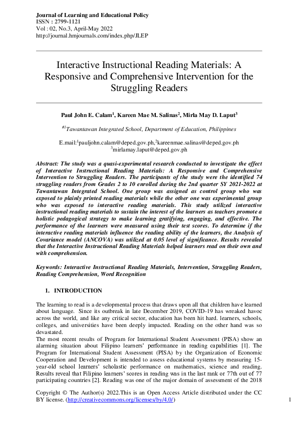 (PDF) Interactive Instructional Reading Materials: A Responsive and ...