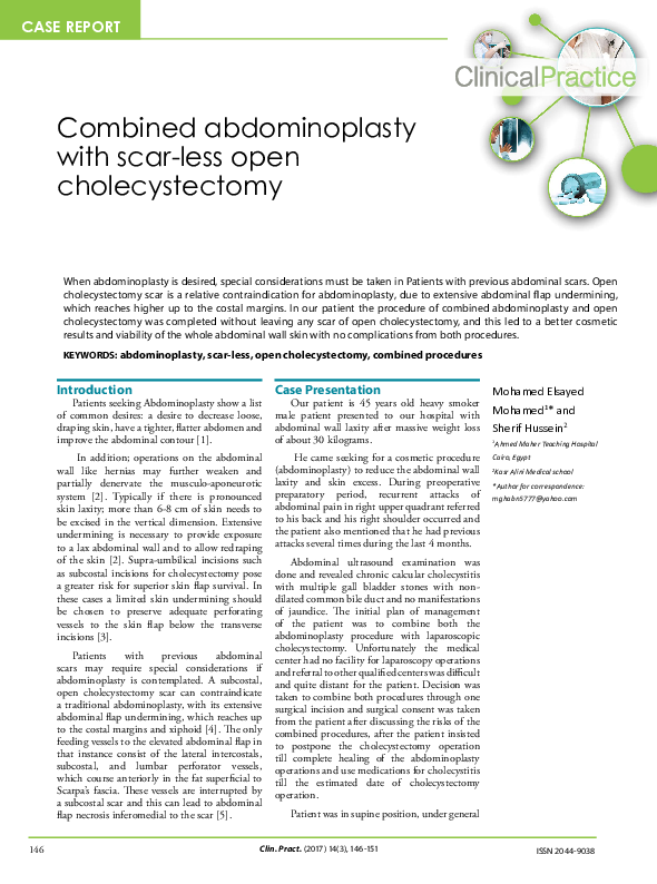 (PDF) Combined abdominoplasty with scar-less open cholecystectomy