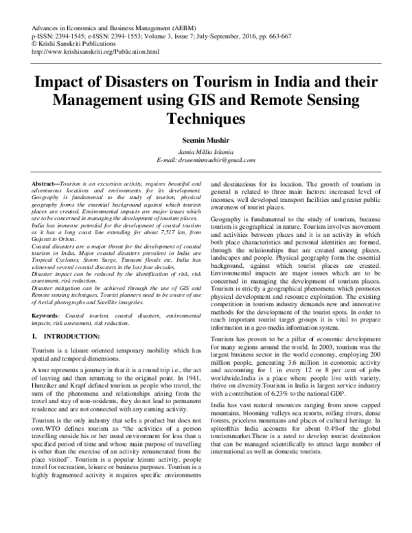 (PDF) Impact of Disasters on Tourism in India and their Management ...