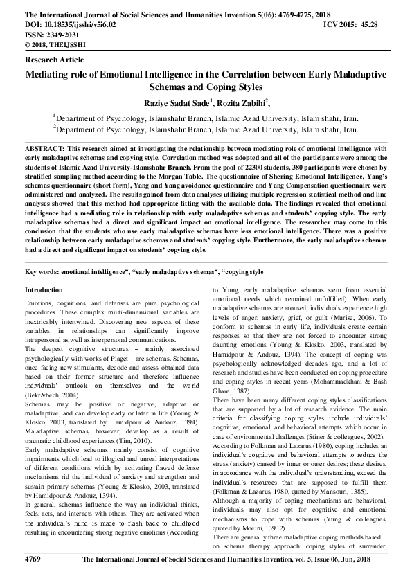 (PDF) Mediating role of Emotional Intelligence in the Correlation between Early Maladaptive ...