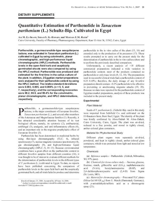 (PDF) Quantitative Estimation of Parthenolide in Tanacetum parthenium ...