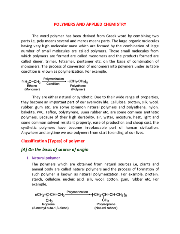 (PDF) Polymers and Applied Chemistry