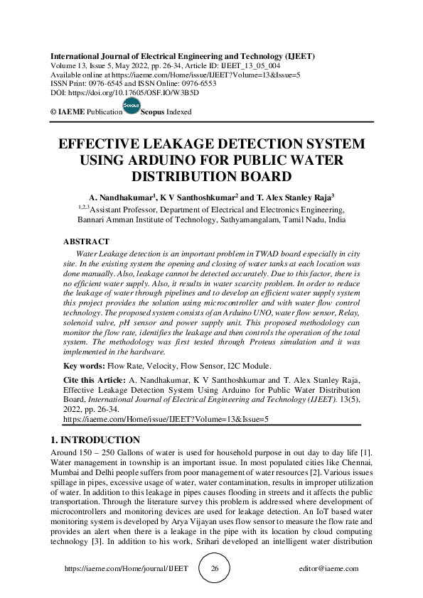 Pdf Effective Leakage Detection System Using Arduino For Public Water