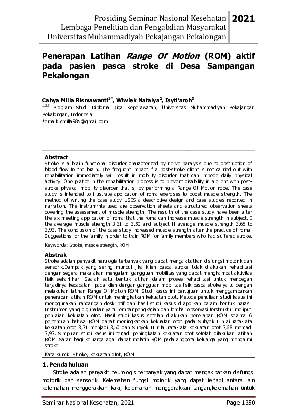(PDF) Penerapan Latihan Range Of Motion (ROM) aktif pada pasien pasca ...