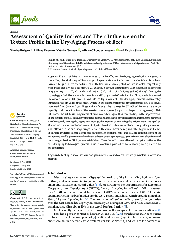 (PDF) Assessment of Quality Indices and Their Influence on the Texture Profile in the Dry-Aging ...