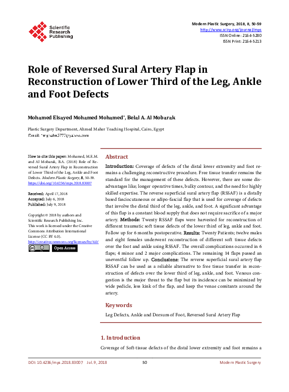 (PDF) Role of Reversed Sural Artery Flap in Reconstruction of Lower ...