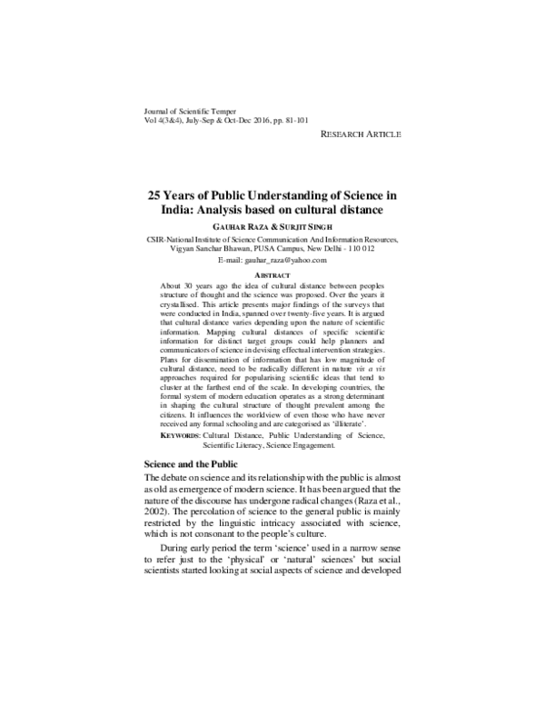 (PDF) 25 Years of Public Understanding of Science in India: Analysis ...
