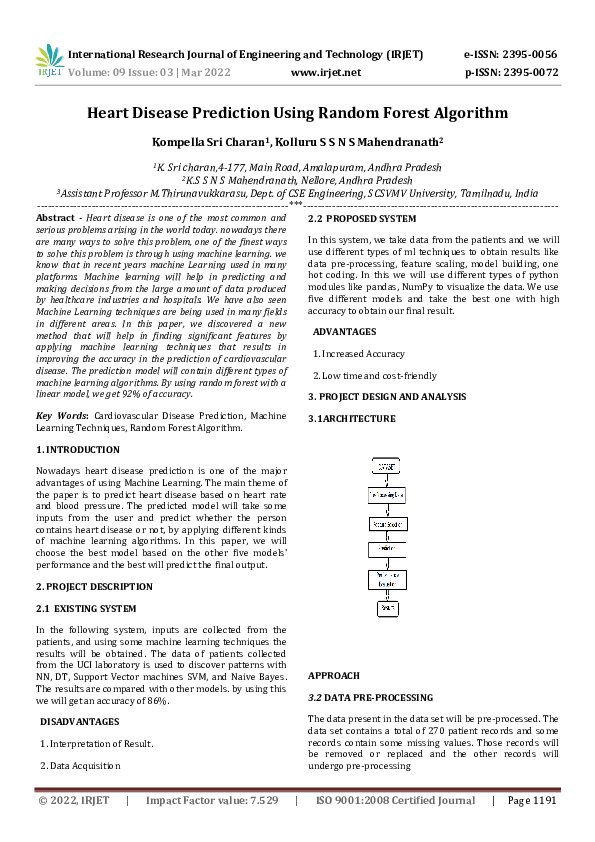 Pdf Heart Disease Prediction Using Random Forest Algorithm