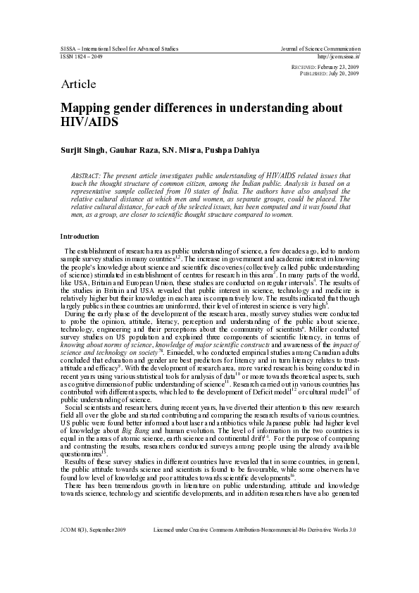 (PDF) Mapping gender differences in understanding about HIV/AIDS