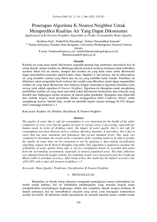 (PDF) Penerapan Algoritma K-Nearest Neighbor Untuk Memprediksi Kualitas ...