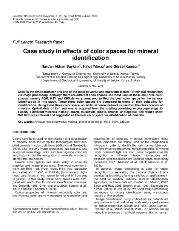 (PDF) Case study in effects of color spaces for mineral identification