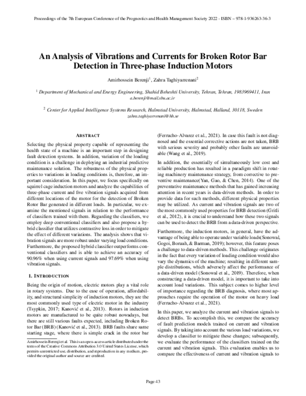 Pdf Analysis Of Vibrations And Currents For Broken Rotor Bar Detection In Three Phase