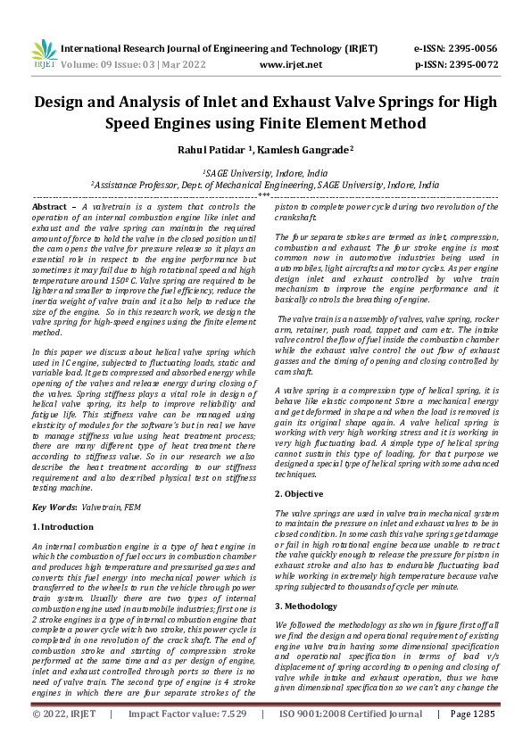 (PDF) Design and Analysis of Inlet and Exhaust Valve Springs for High ...