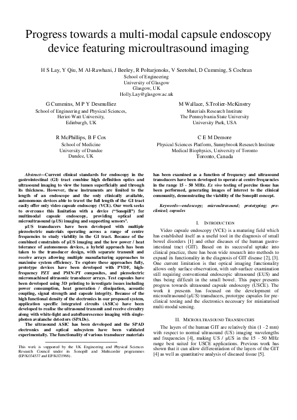 (PDF) Progress towards a multi-modal capsule endoscopy device featuring ...