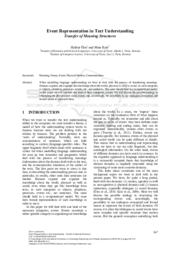 (PDF) Event Representation in Text Understanding - Transfer of Meaning ...