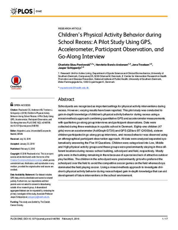 (PDF) Children’s Physical Activity Behavior during School Recess: A Pilot Study Using GPS ...