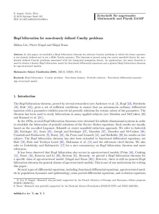 (PDF) Hopf bifurcation for non-densely defined Cauchy problems