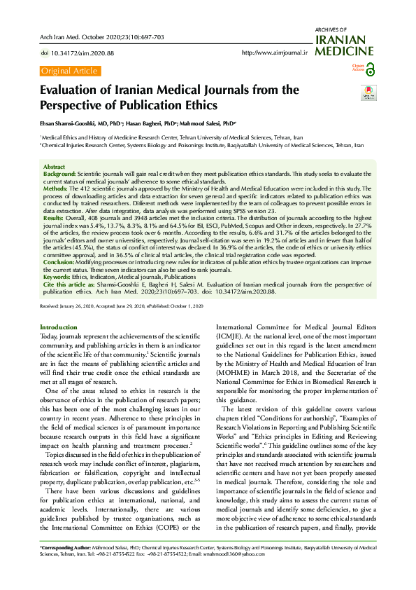 (PDF) Evaluation of Iranian Medical Journals from the Perspective of ...