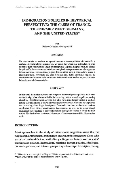 (PDF) Immigration Policies in Historical Perspective: The cases of ...