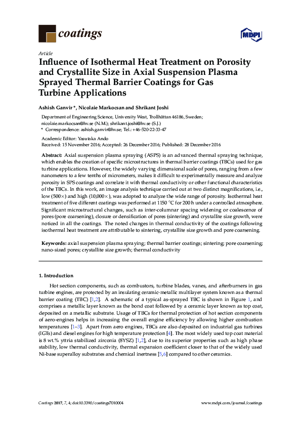 Pdf Influence Of Isothermal Heat Treatment On Porosity And Crystallite Size In Axial