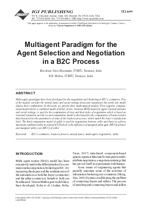 (PDF) Multiagent Paradigm for the Agent Selection and Negotiation in a B2C Process