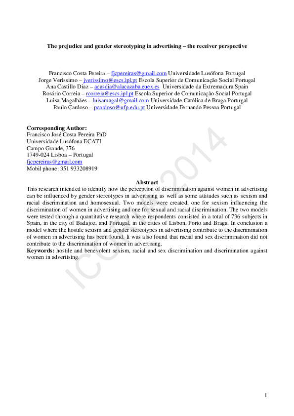 (PDF) The Prejudice and Gender Stereotyping in Advertising the Receiver ...