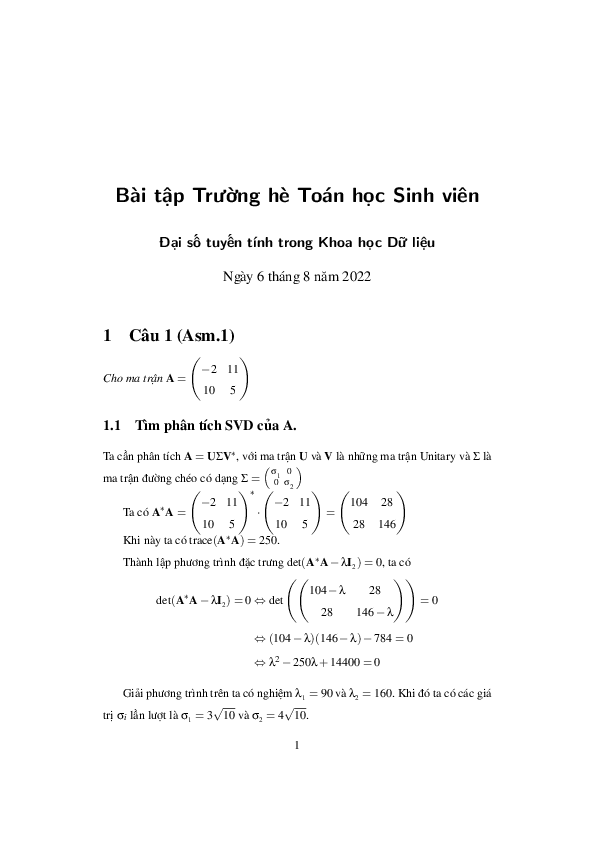 (PDF) Phân tích SVD cho một ma trận và tính các chuẩn của ma trận A