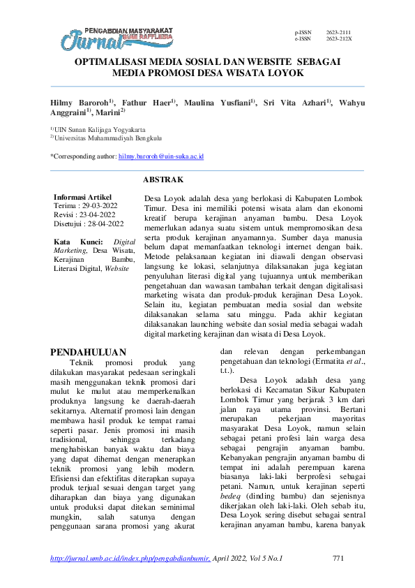(PDF) Optimalisasi Media Sosial Dan Website Sebagai Media Promosi Desa ...