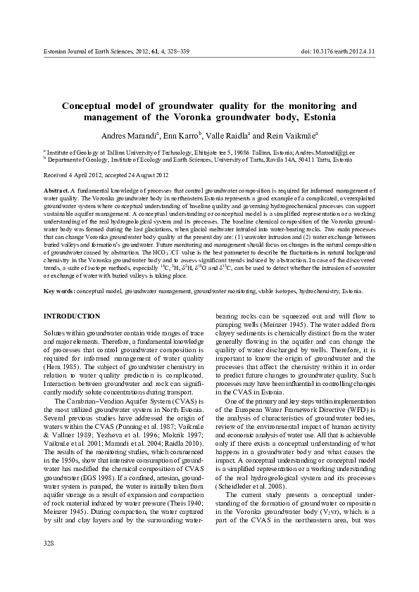 Pdf Conceptual Model Of Groundwater Quality For The Monitoring And Management Of The Voronka