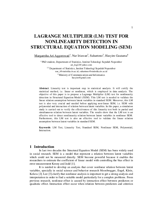 (PDF) Lagrange Multiplier (LM) Test for Nonlinearity Detection in ...