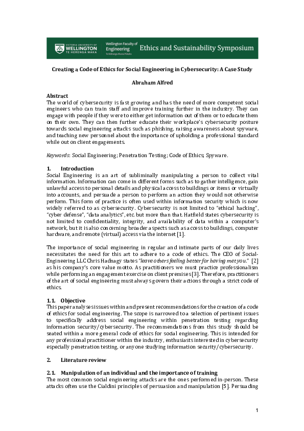 (PDF) Creating a Code of Ethics for Social Engineering in Cybersecurity ...
