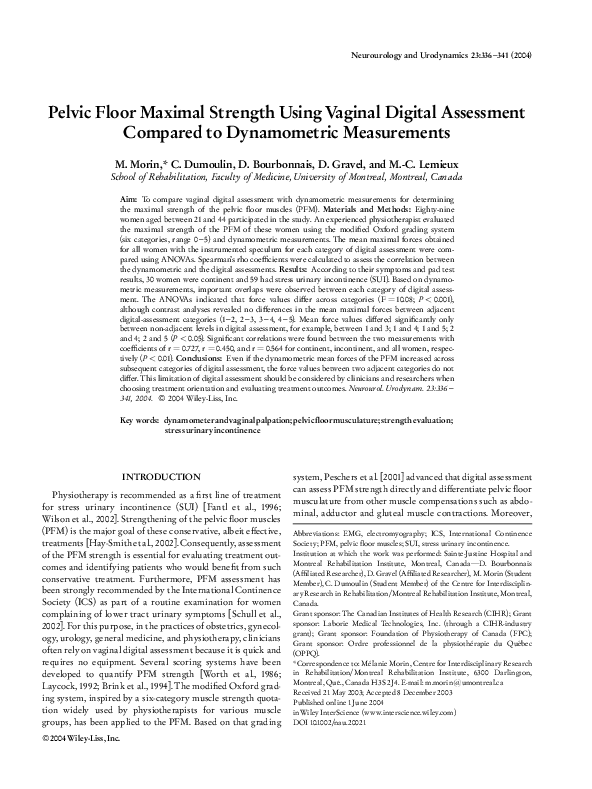 Pdf Pelvic Floor Maximal Strength Using Vaginal Digital Assessment