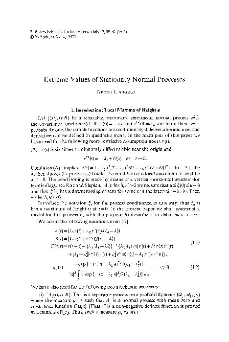 (PDF) Extreme values of stationary normal processes