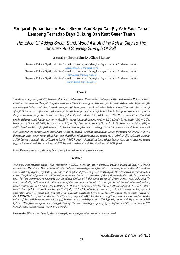 (PDF) Pengaruh Penambahan Pasir Sirkon, Abu Kayu Dan Fly Ash Pada Tanah Lempung Terhadap Daya ...