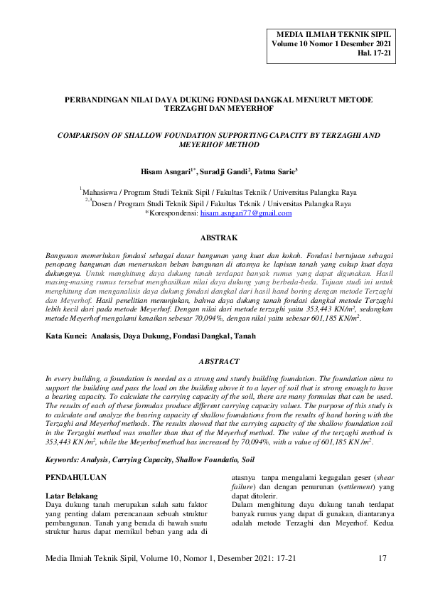 (PDF) Perbandingan Nilai Daya Dukung Fondasi Dangkal Menurut Metode Terzaghi Dan Meyerhof ...