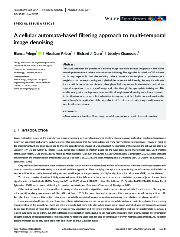 Pdf A Cellular Automata Based Filtering Approach To Multi Temporal Image Denoising Blanca